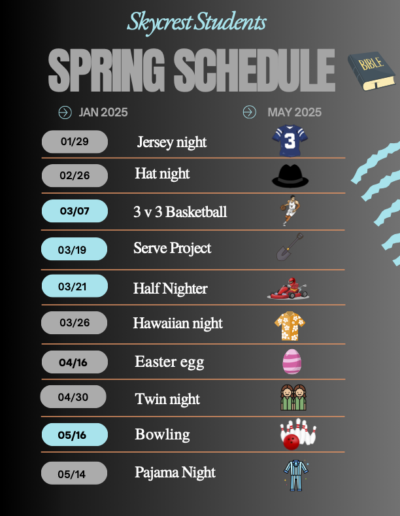 Spring Youth Group Schedule Overview - Skycrest Community Church